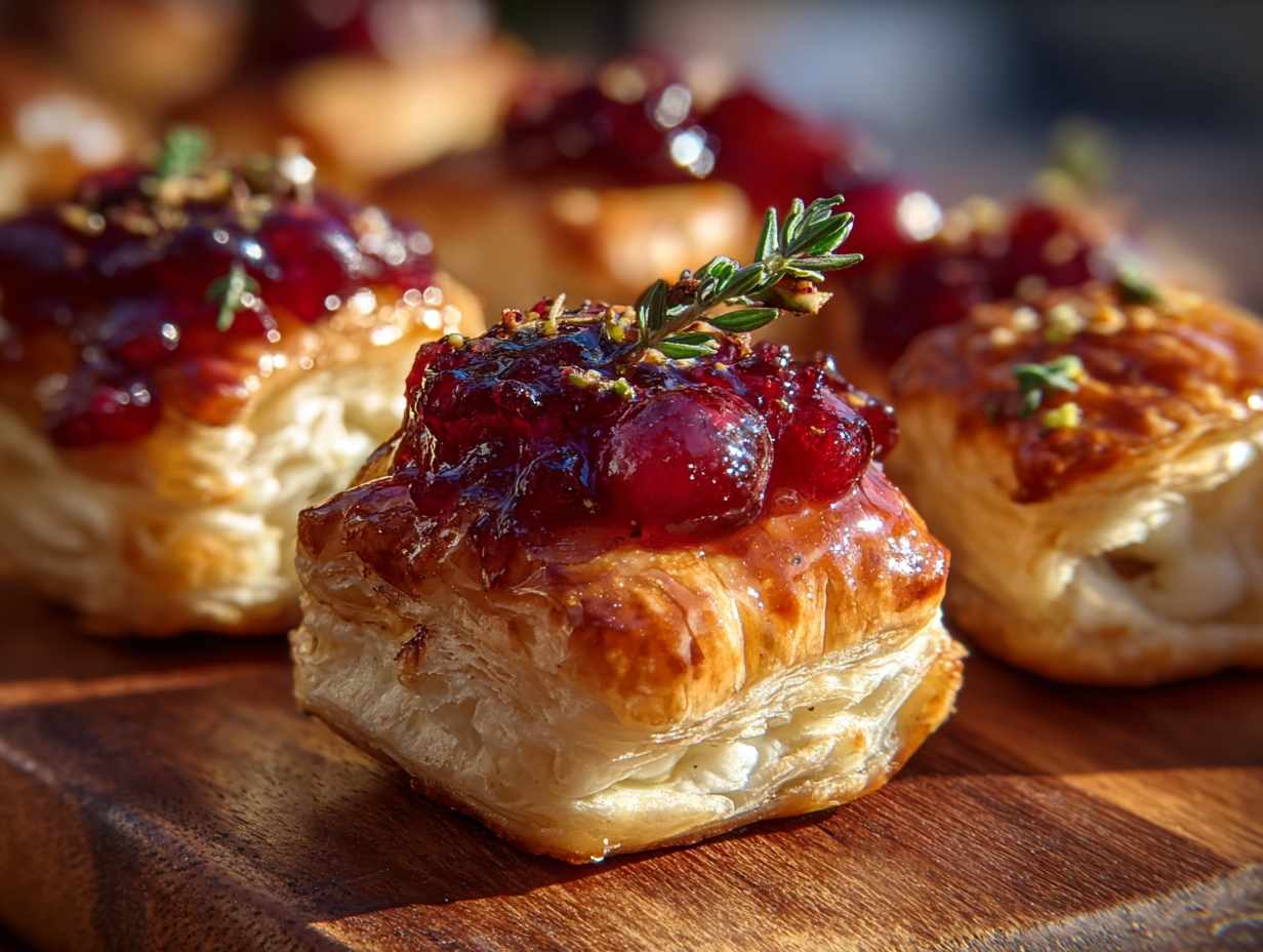 Mini Cranberry Brie Bites With Puff Pastry