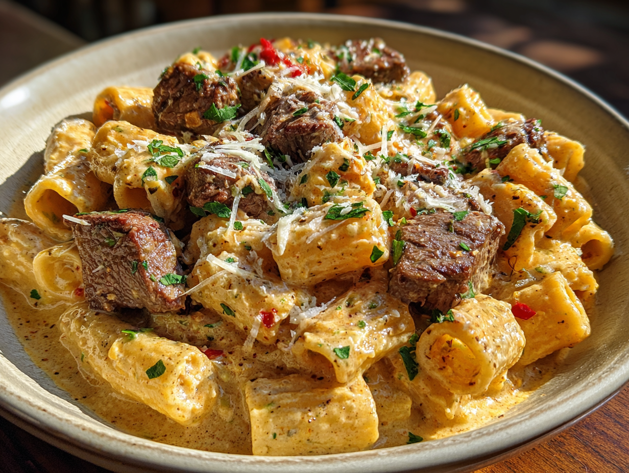 Cajun Steak Tips in Cheesy Rigatoni Parm Recipe | Guide