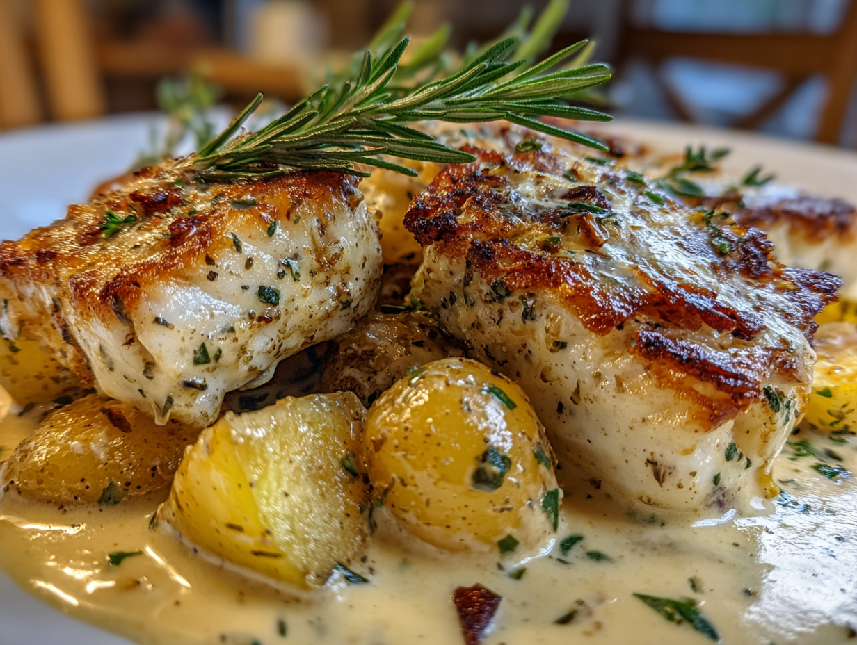 Cod and Potatoes with Rosemary Cream Sauce Recipe | Full Guide